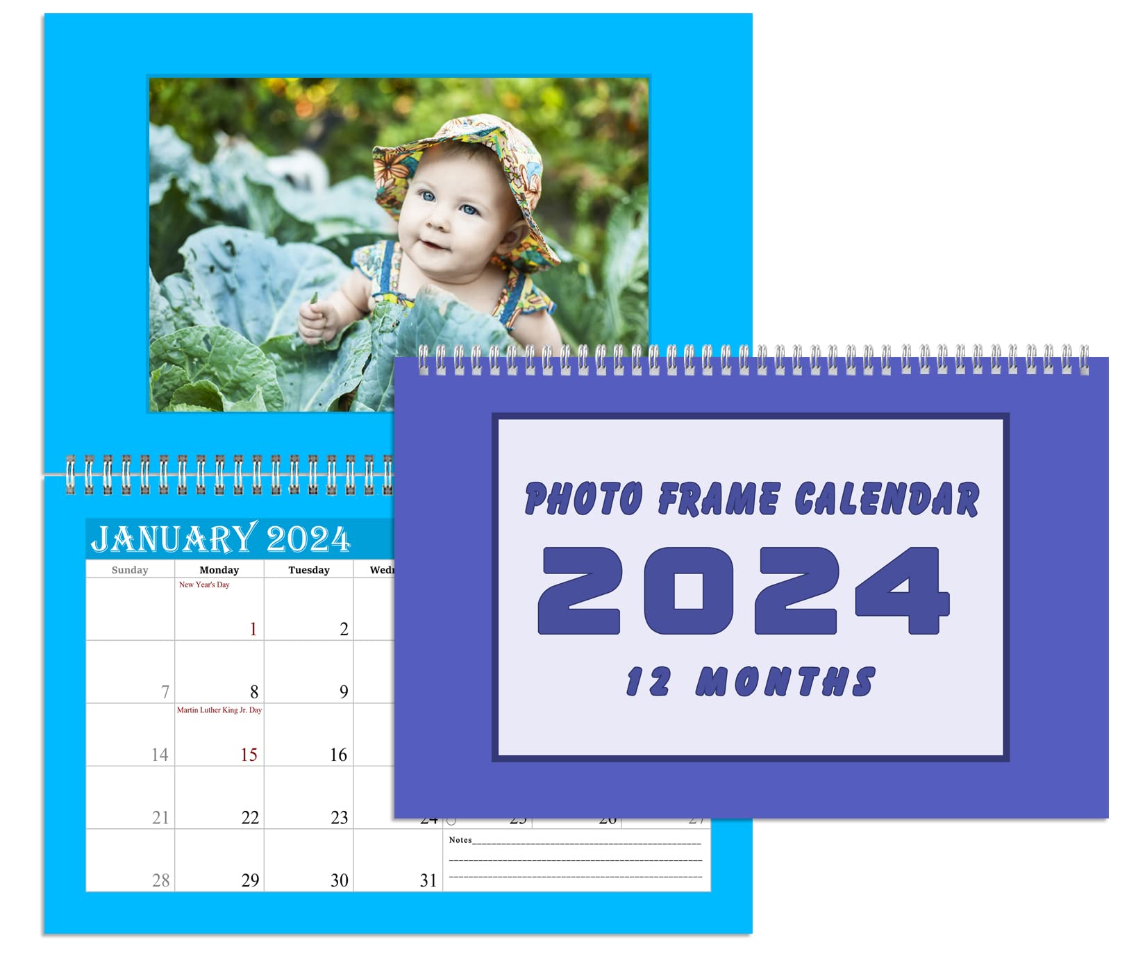 2024 Photo Frame Wall Spiral-bound Calendar (Add Your Own Photos) - 12 Months Desktop/Wall Calendar/Planner - (Geometrics Edition #005)