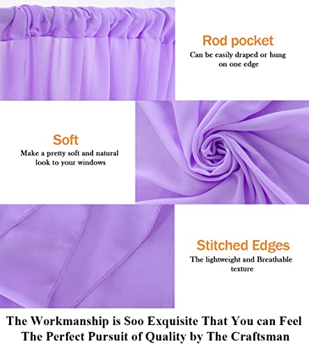 Chiffon Backdrop Curtain 29"x108" 2pc Chiffon Curtain Panels Chiffon Window Curtains Colorful Sheer Curtains Tulle Sheer Curtains Sheer Voile Fabric Chiffon Overlay Wedding (Lavender, 29x108-inch)
