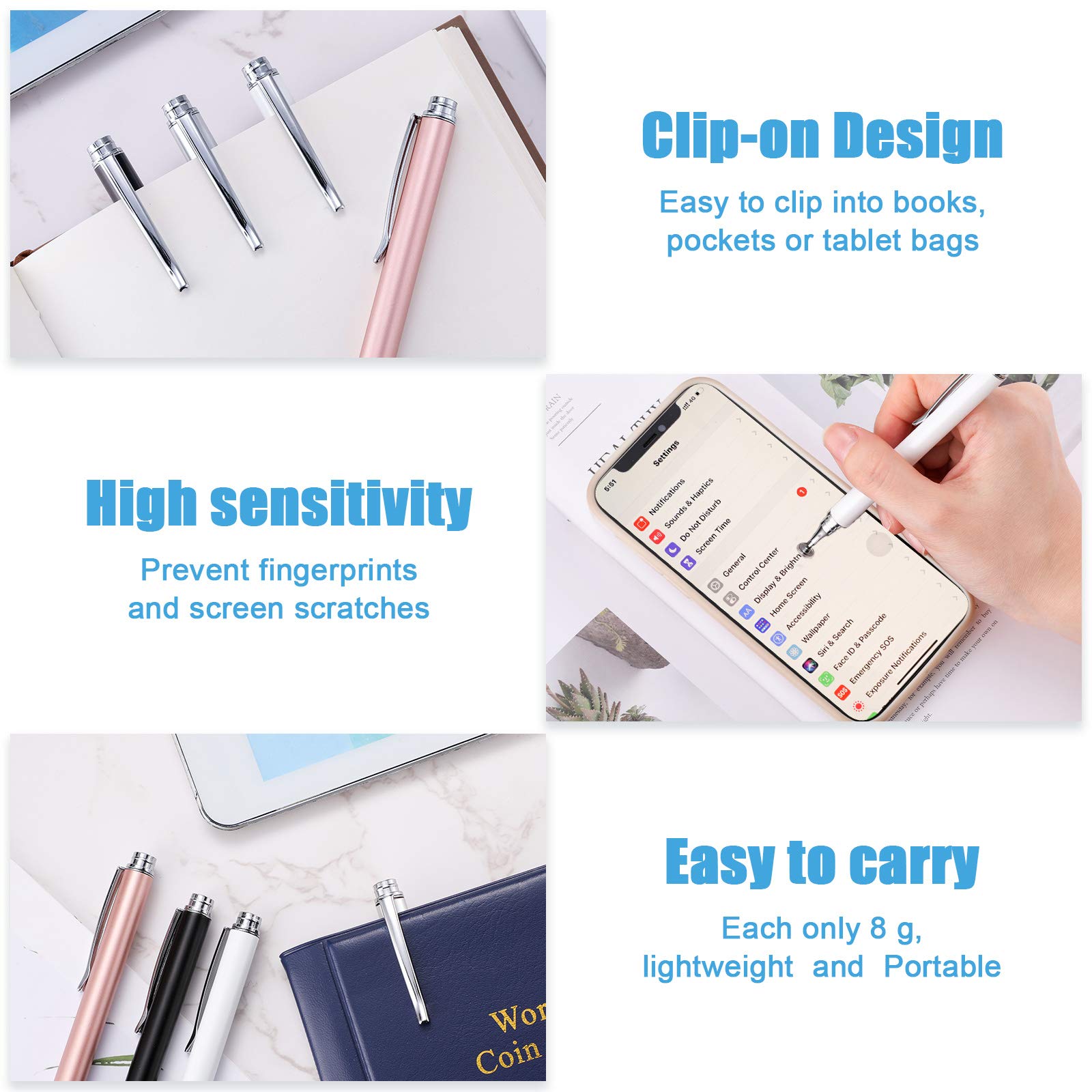 Weewooday 8 Pieces Capacitive Stylus Pens for Touch Screen, Universal Disc Fine Point Stylus Pens for Most Touch Screen Smart Devices, 4 Colors