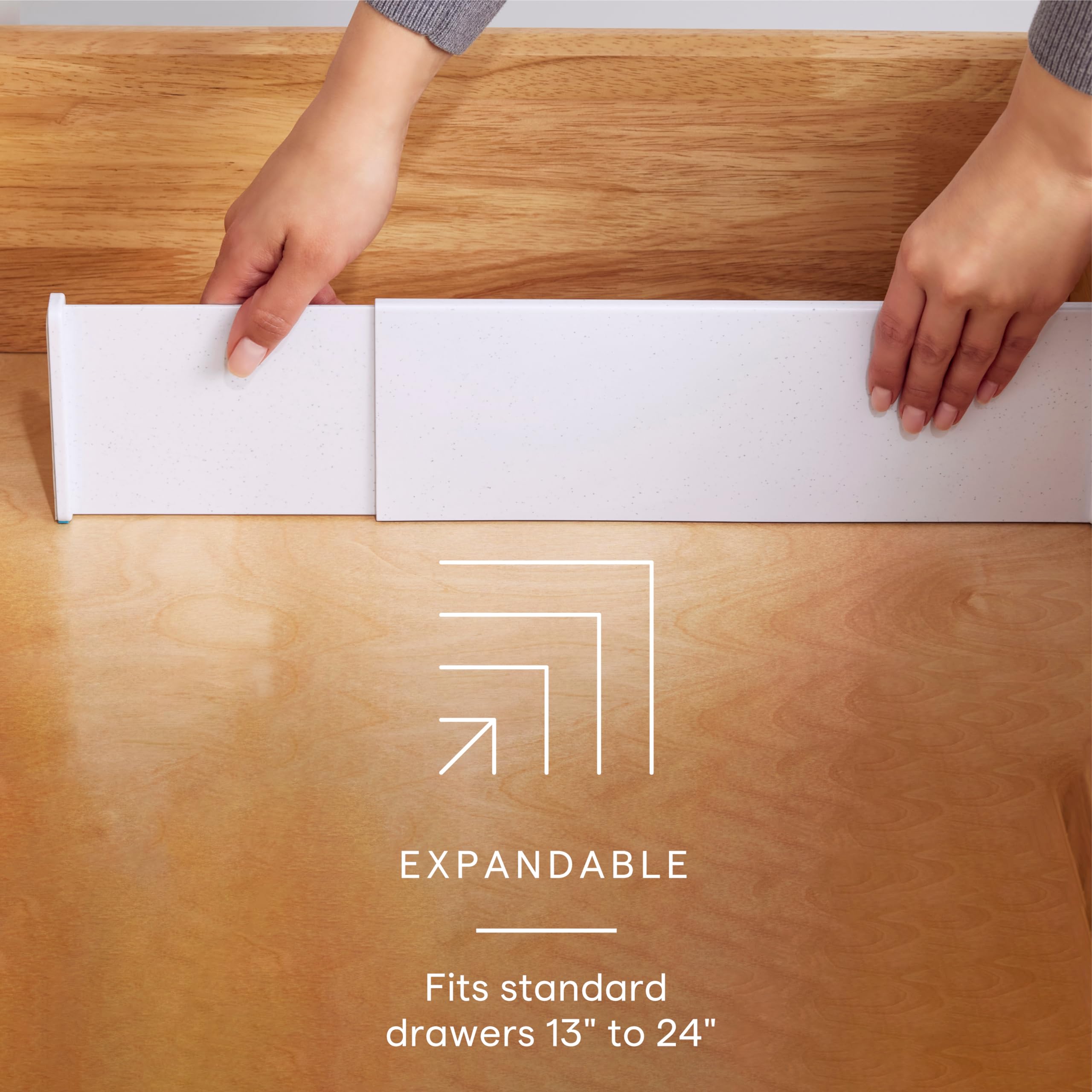 YouCopia Drawer Dividers, Extra Long Adjustable Kitchen Organizers for Utensil and Tool Storage, Expands 13" to 24", Deep Height, 2-Pack, Speckled White