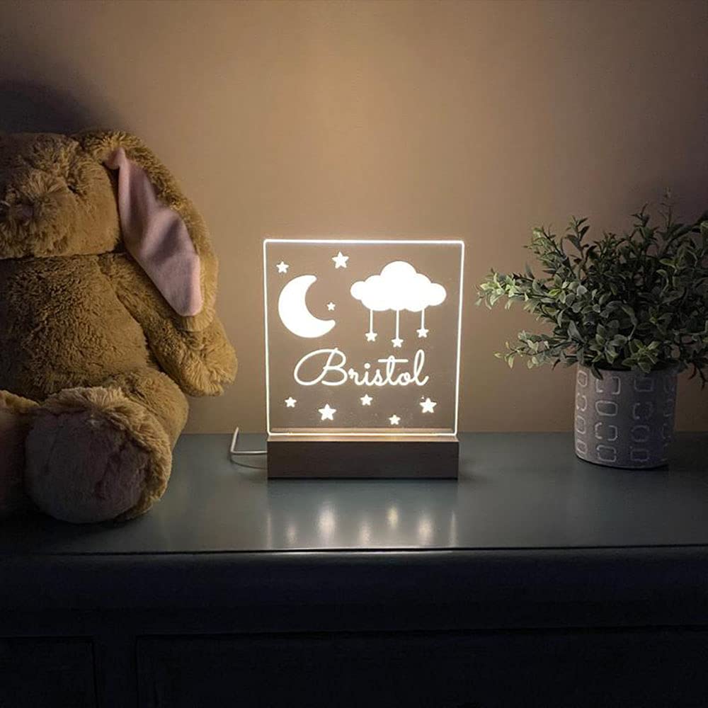 souleather Moon and Stars Custom Name Kids Bedroom, Nursery Personalized Night Light, Childs Playroom, Gift for Kids