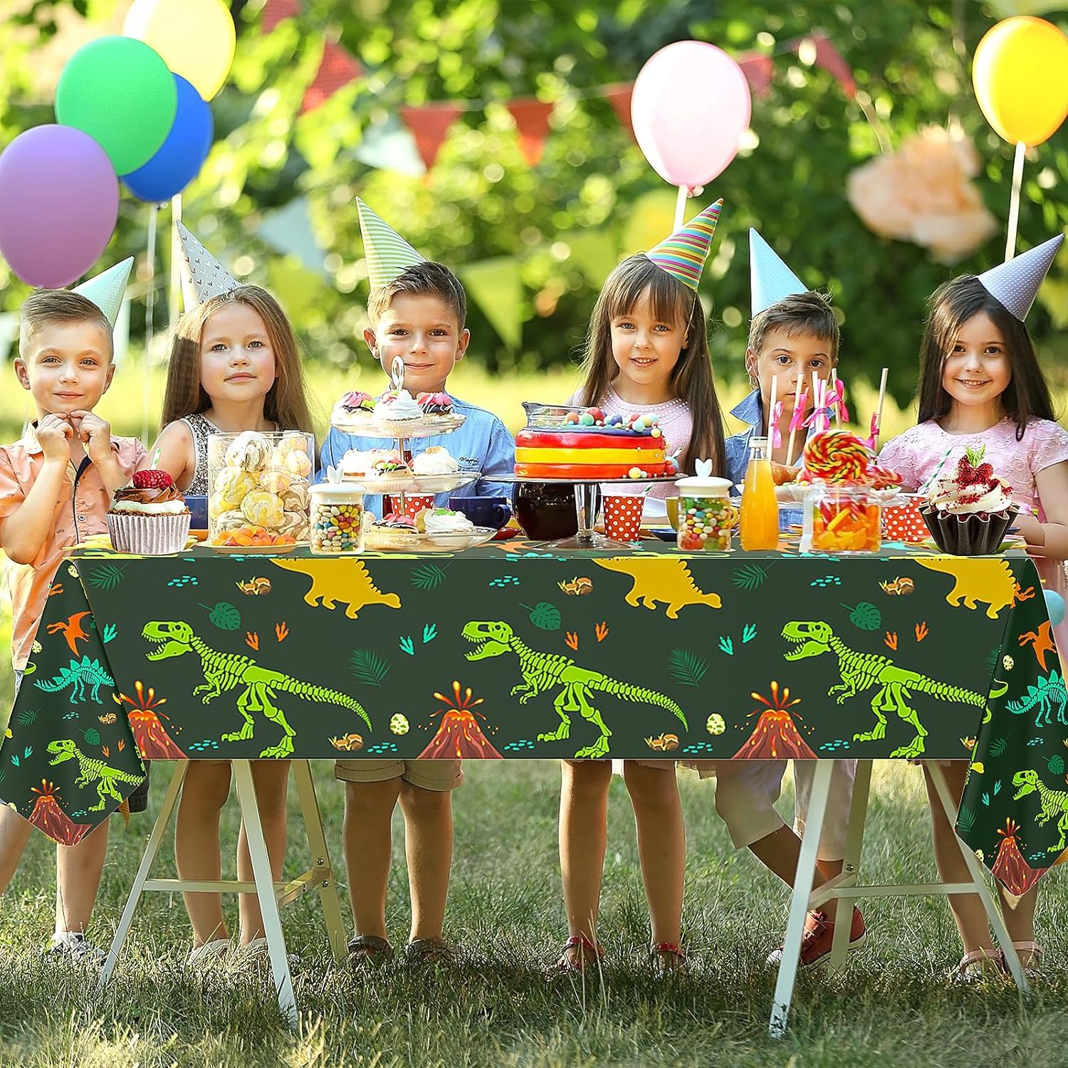 3Pieces Dinosaur Plastic Party Tablecloth,Dinosaur Birthday Table Cover Decorations Disposable Dino Table Cloths Dinosaur Table Cover for Kids Boy Birthday Party Supplies, 54 x 108 Inch (Green)