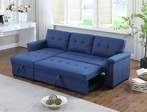 OMGO L-Shape Sectional Sofa with Storage Chaise, Linen Reversible Sleeper Couch w/Pull Out Bed, for Small Space Apartment, Living Room, Bedroom