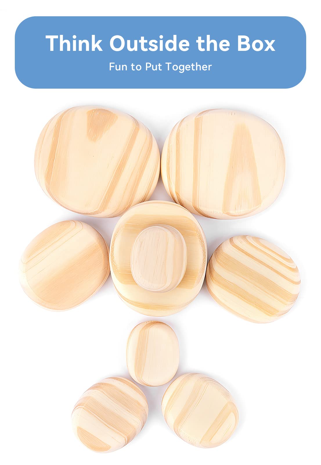 WODI Wooden Logs Stacking Stones 10Pcs Wood Sorting Balancing Rocks Blocks Montessori Educational Toys for Toddler Kids 3 Years Up Developing Skills