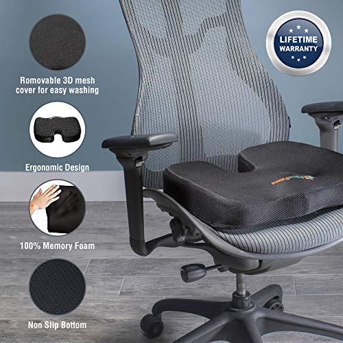 Coccyx Seat Cushion Pillow Orthopedic | Memory Foam Chair Pillow | Relieves Back, Tailbone Pressure, Sciatica Nerve Pain Relief | Premium Comfort for Home, Office, Car or Event Seating