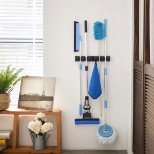 Displays By Jack wall mounted Broom and mop Holder, Black Utility Tool Organizer for Home, 1-Pack