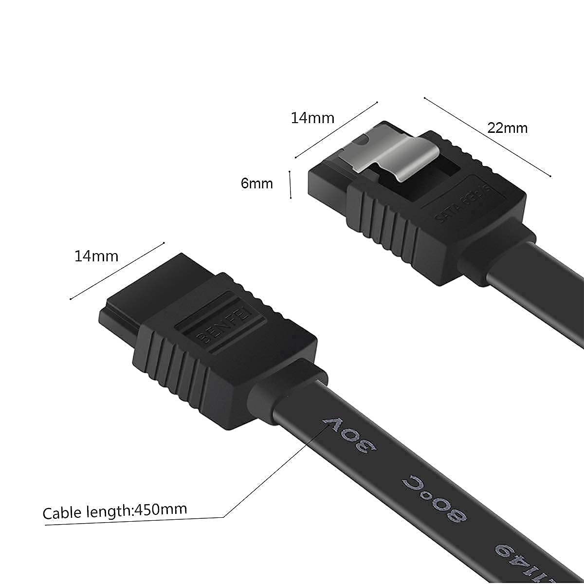 BENFEI SATA Cable III, 3 Pack SATA Cable III 6Gbps Straight HDD SDD Data Cable with Locking Latch 18 Inch Compatible for SATA HDD, SSD, CD Driver, CD Writer - Black