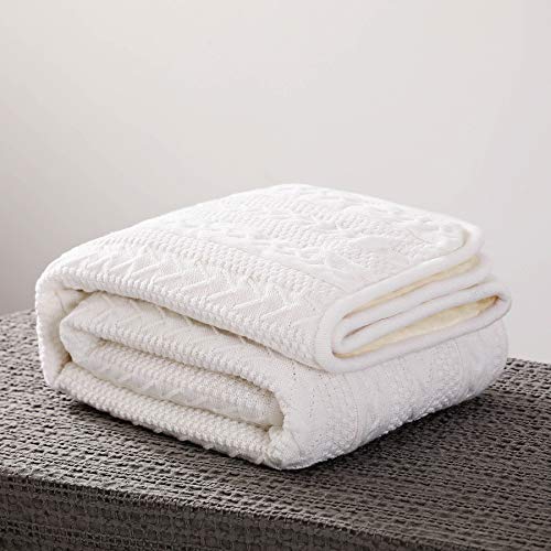 Longhui bedding Acrylic Cable Knit Sherpa Throw Blanket β Thick, Soft, Big, Cozy Ivory White Knitted Fleece Blankets for Couch, Sofa, Bed β Large 50 x 63 Inches Ivory White Coverlet All Season