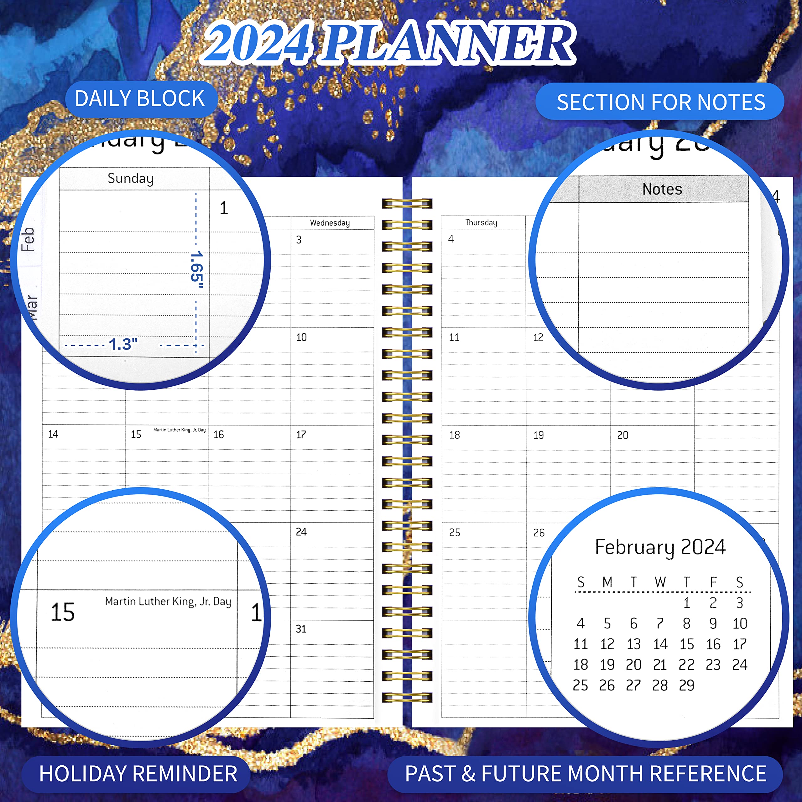2024 Planner - 2024 Academic Weekly & Monthly Planner with Monthly Tabs, Daily Planner Yearly Agenda Calendar Organizer, Jan 2024-Dec 2024, 6.3" x 8.5"