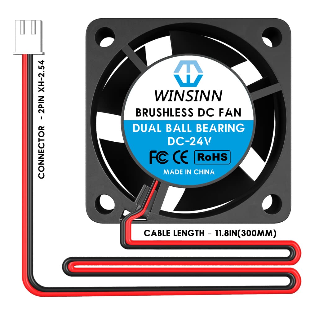WINSINN 40mm Fan 24V, 3D Printer Micro 24 Volt Fans 4020 Dual Ball Bearing, Brushless Cooling 40mmx20mm 2PIN (Pack of 2Pcs)