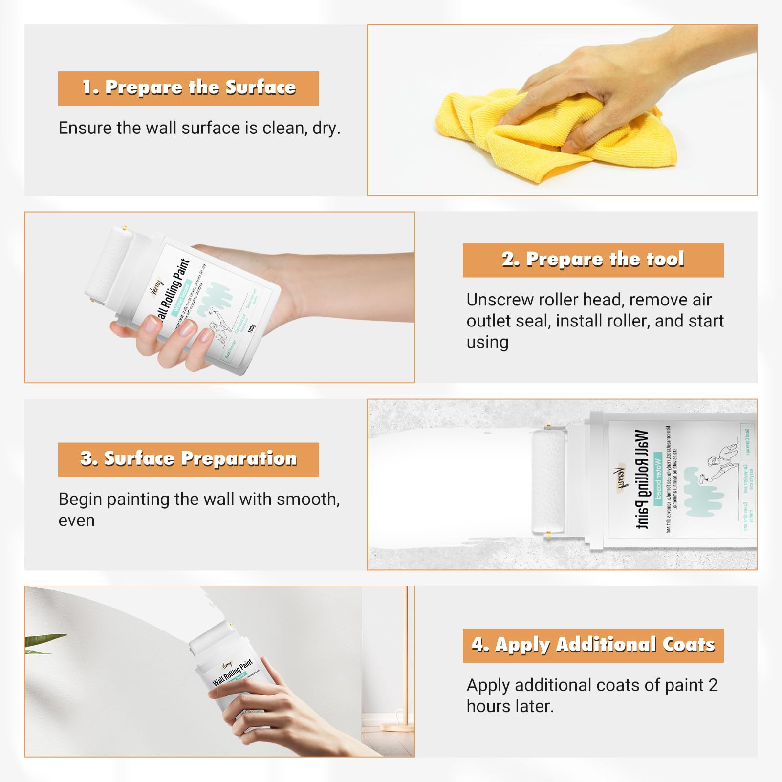 White Paint, White Paint for Wall Touch up Paint for Walls, Water Based &Low Odor Wall Paint with Roller Brush, White Wall Paint Repair Kit for Flat, Ceiling Wall- No Extra Tools Required, Low VOC