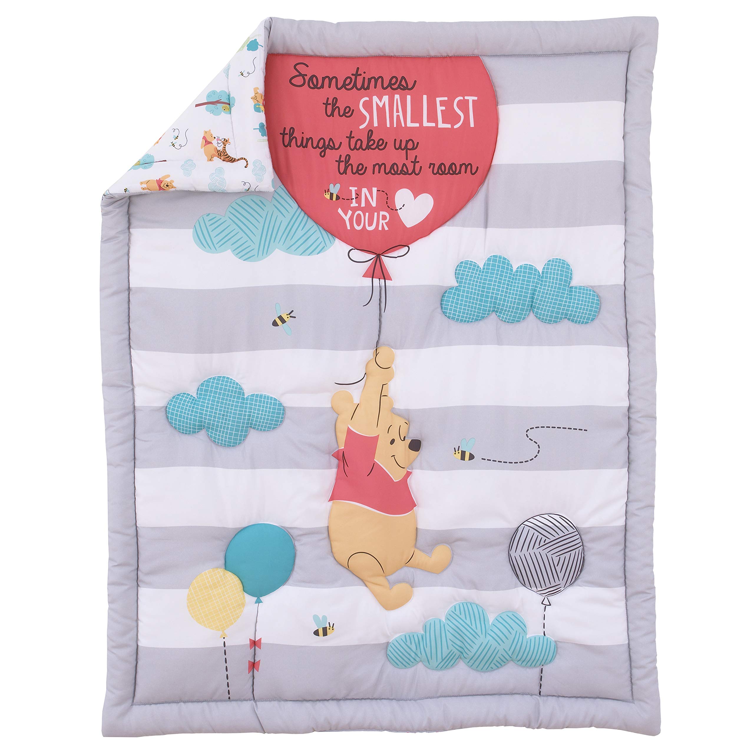 Disney Winnie The Pooh First Best Friend 4 Piece Nursery Crib Bedding Set, Aqua/Grey/White/Red, 4 Piece Set (Pack of 1)