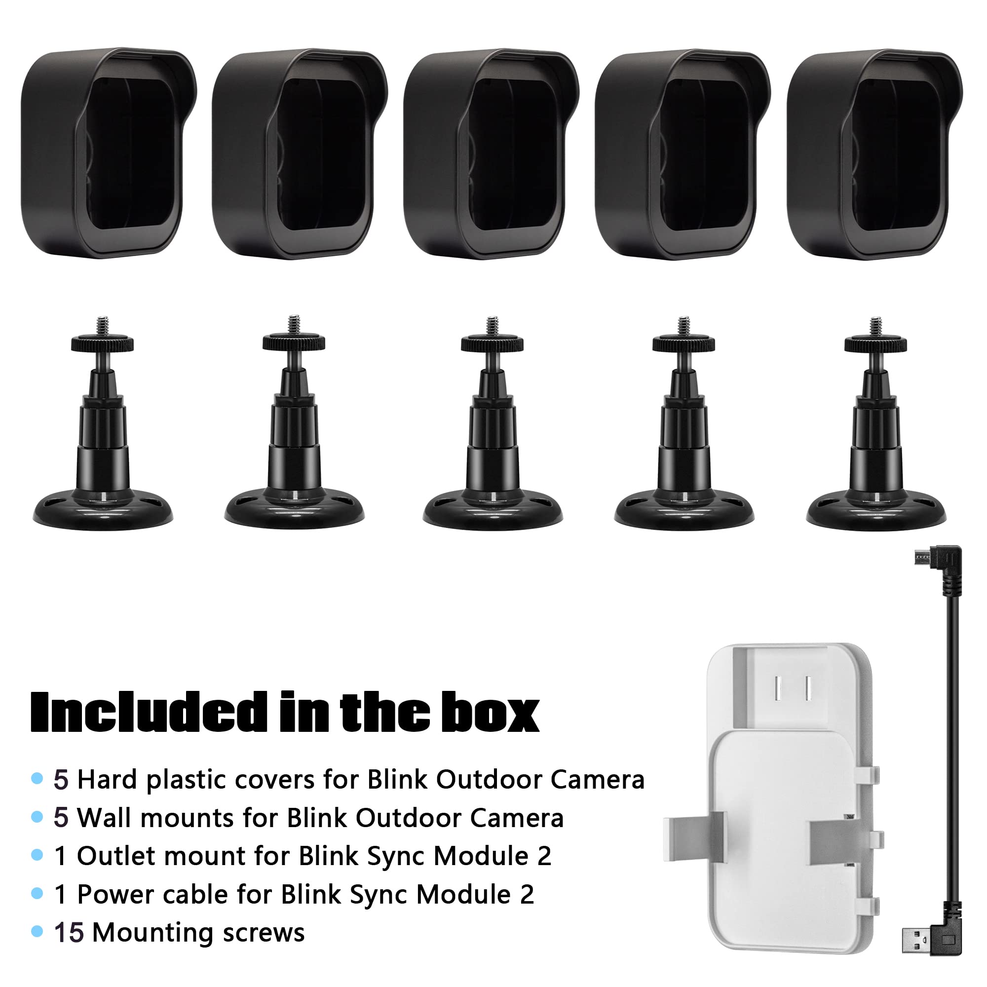 3rd Gen Blink Outdoor Camera Mount Bracket,360 Degree Adjustable Mount and Weatherproof Protective Housing with Blink Sync Module 2 Outlet Mount for Blink Camera System (Black 5Pack)