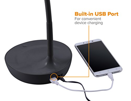 Bostitch Office LED Gooseneck Desk Lamp with USB Charging Port, 3 Dimming Levels, Touch Control, Black (VLED1502-BK)