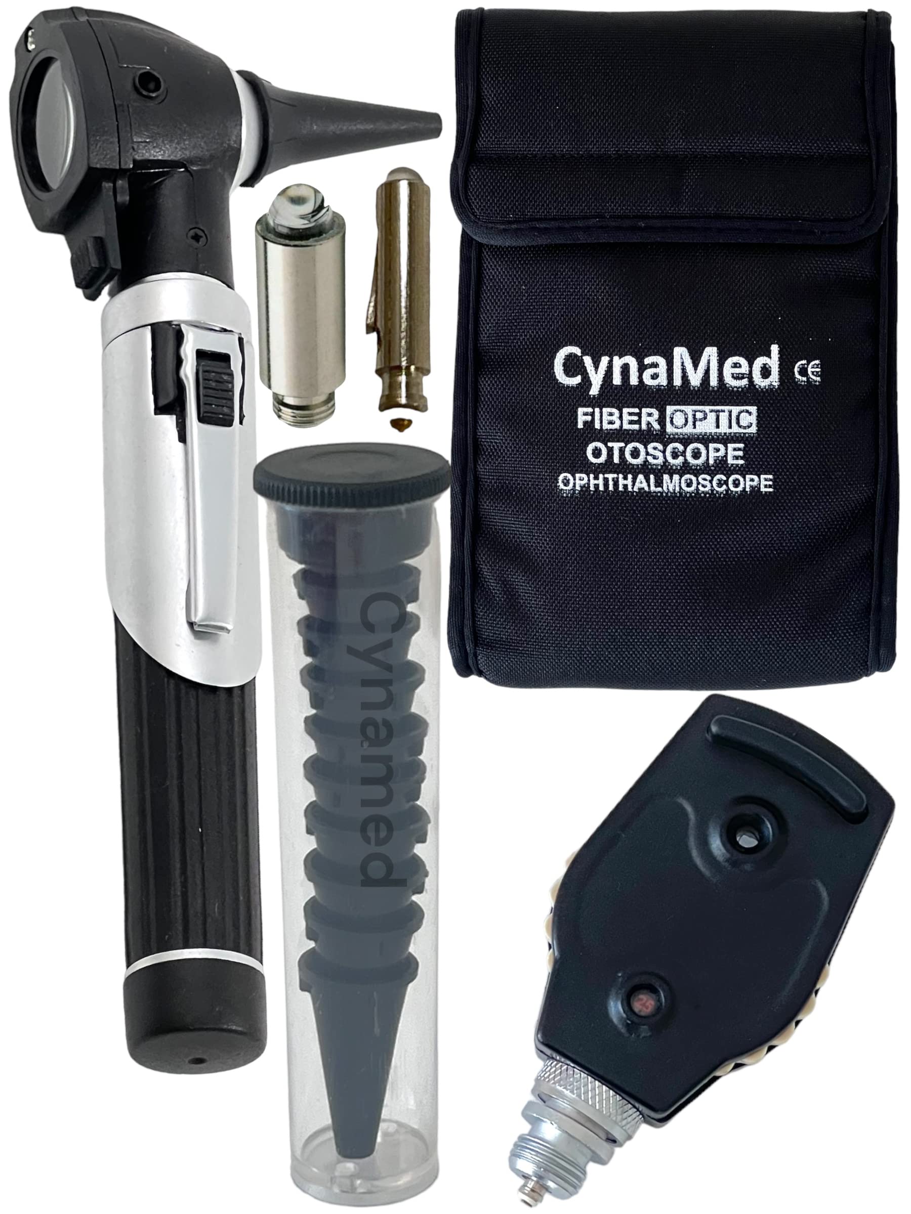 Premium High Grade Home Use Student Otoscope Set Fiber Optic Digital Bright Led Ear Light Design 4X Magnification with Storage Washable Speculum Tips for Children Adults and Pets Cynamed