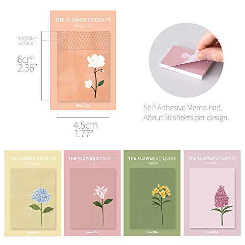 Monolike The Flower Sticky-It - 5p Set Self-Adhesive Memo Pad 50 Sheets