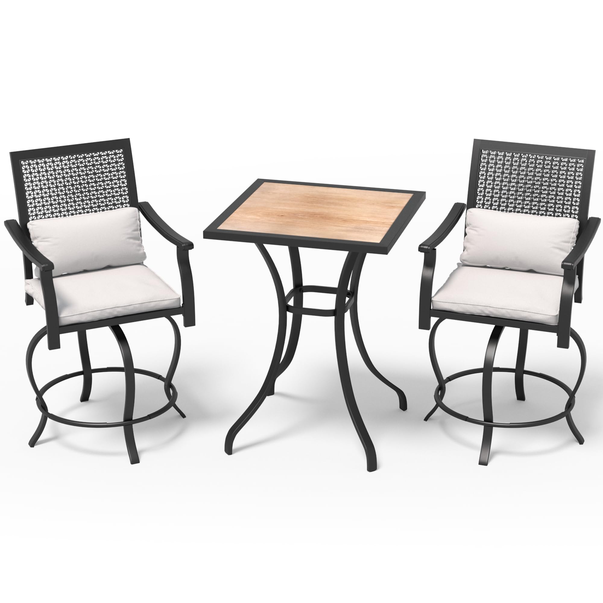 AECOJOY 3 Piece Outdoor Bar Set, High Top Patio Bar Set with Table and Chairs, Bar Height Patio Sets Clearance Plus Outdoor Pub Table and Swivel Chairs for Lawn Garden Porch