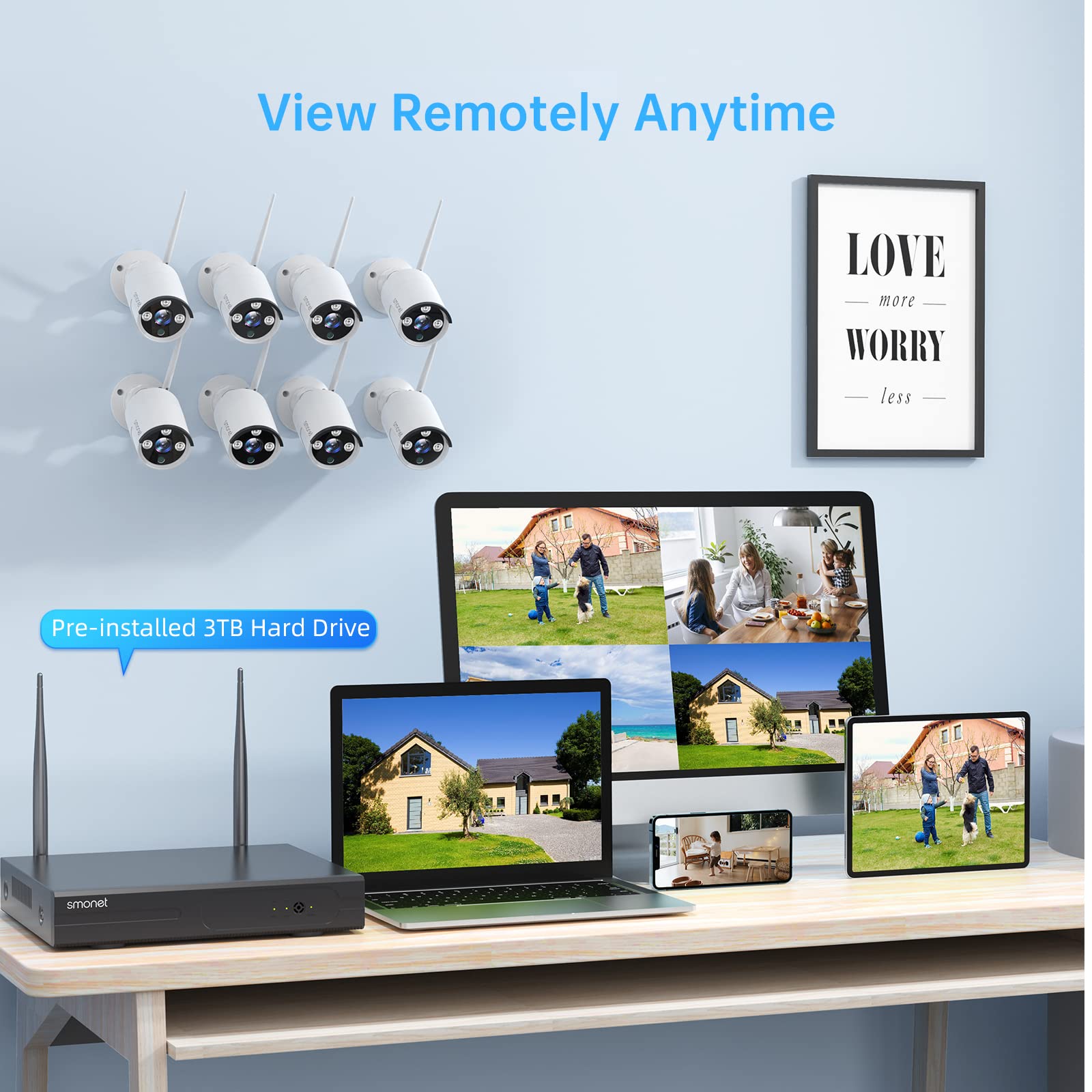 Wireless Security Camera System,SMONET 1080P 8 Channel Home Surveillance DVR Kits with 8pcs 2MP Full HD Cameras 3TB HDD Night Vision Motion Detection Free App for Indoor Outdoor 24/7 Video Recording