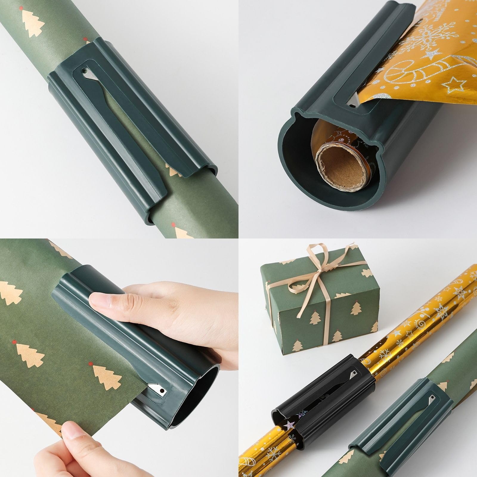 2PCS Christmas Wrapping Paper Cutter Tool Tube, Gift Wrap Cutter, Storage Rack and Dispenser with Embedded Blade, Round Lip Easier Cutting