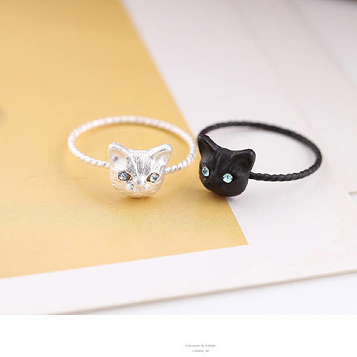 3Pcs Cute Cat rings Black Gold Silver Lovely Kitty Animal Finger Statement rings Cats Lover Gifts (3Pcs Cat Rings, 6.5)