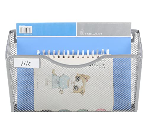 EasyPAG Mesh Wall File Holder 3 Pockets Hanging File Folder Organizer for Home and Office with Nametag Label, Silver