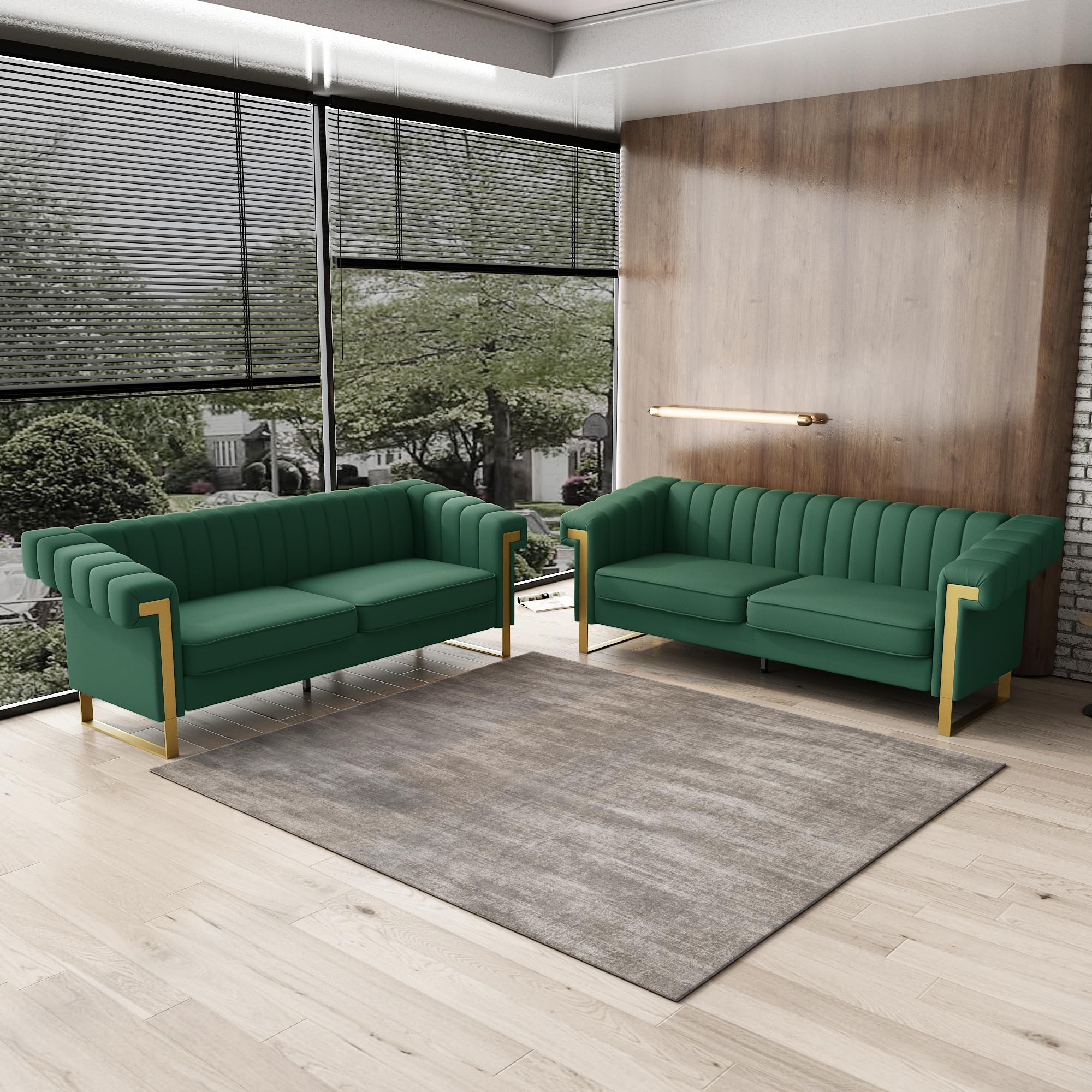 ReyTinn PU Faux Leather Sofa, 83.86" Mid-Century Modern Oversized Loveseat Couch, Large Classic Upholstered 3-Seater Deep Sofa with Arms for Living Room, Apartment, Office Black