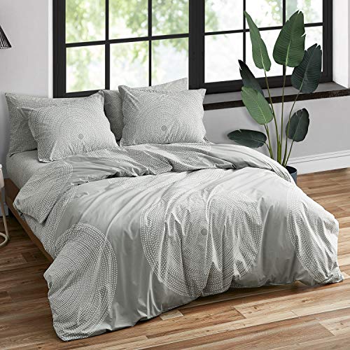 Marimekko - Queen Comforter Set, Smooth Cotton Percale Bedding with Matching Shams, Medium Weight Home Decor (Fokus Grey, Queen)