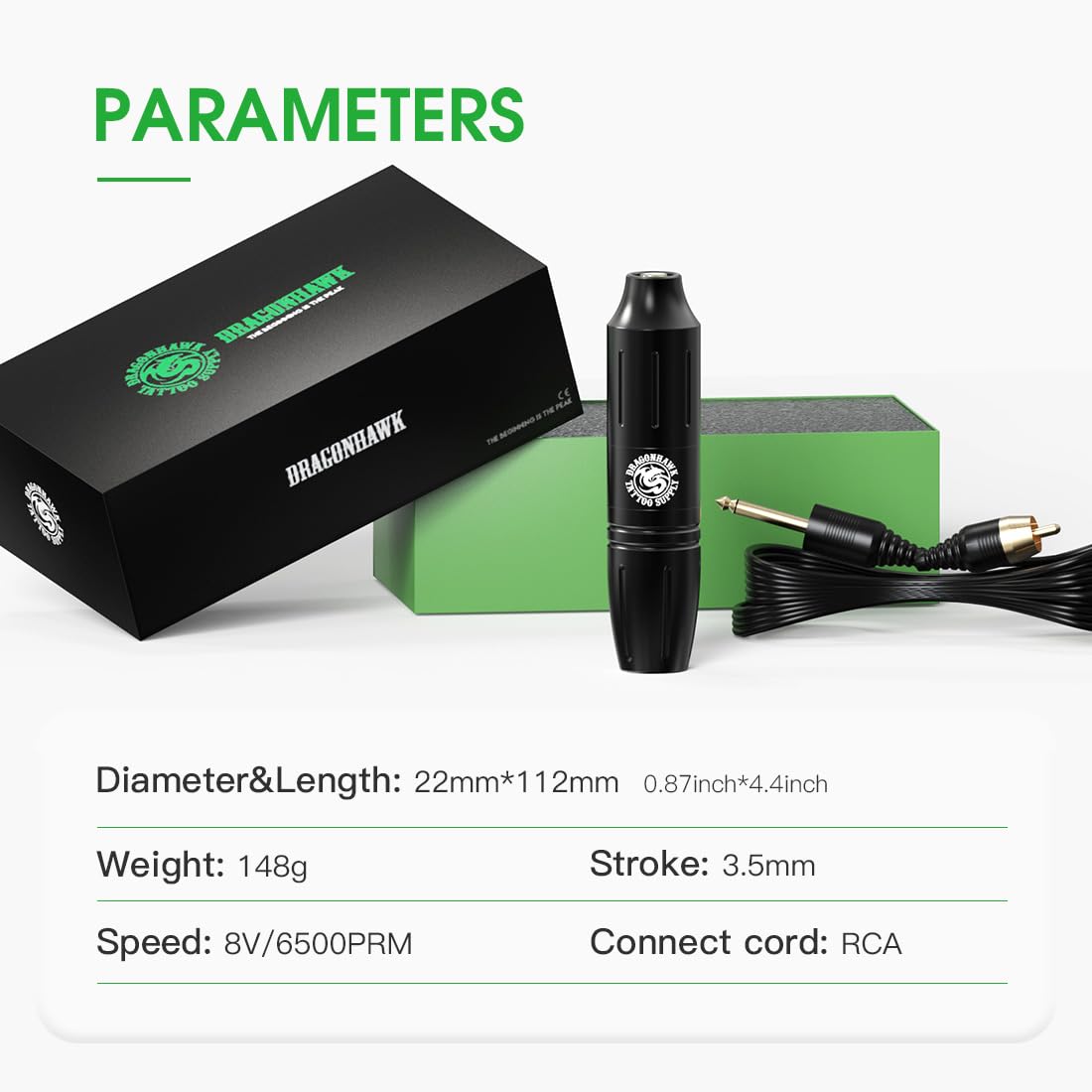 DRAGONHAWK Complete Tattoo Pen Kit Rotary Atom M1 Machine Power Supply 20Pcs Cartridges Needles Foot Pedal
