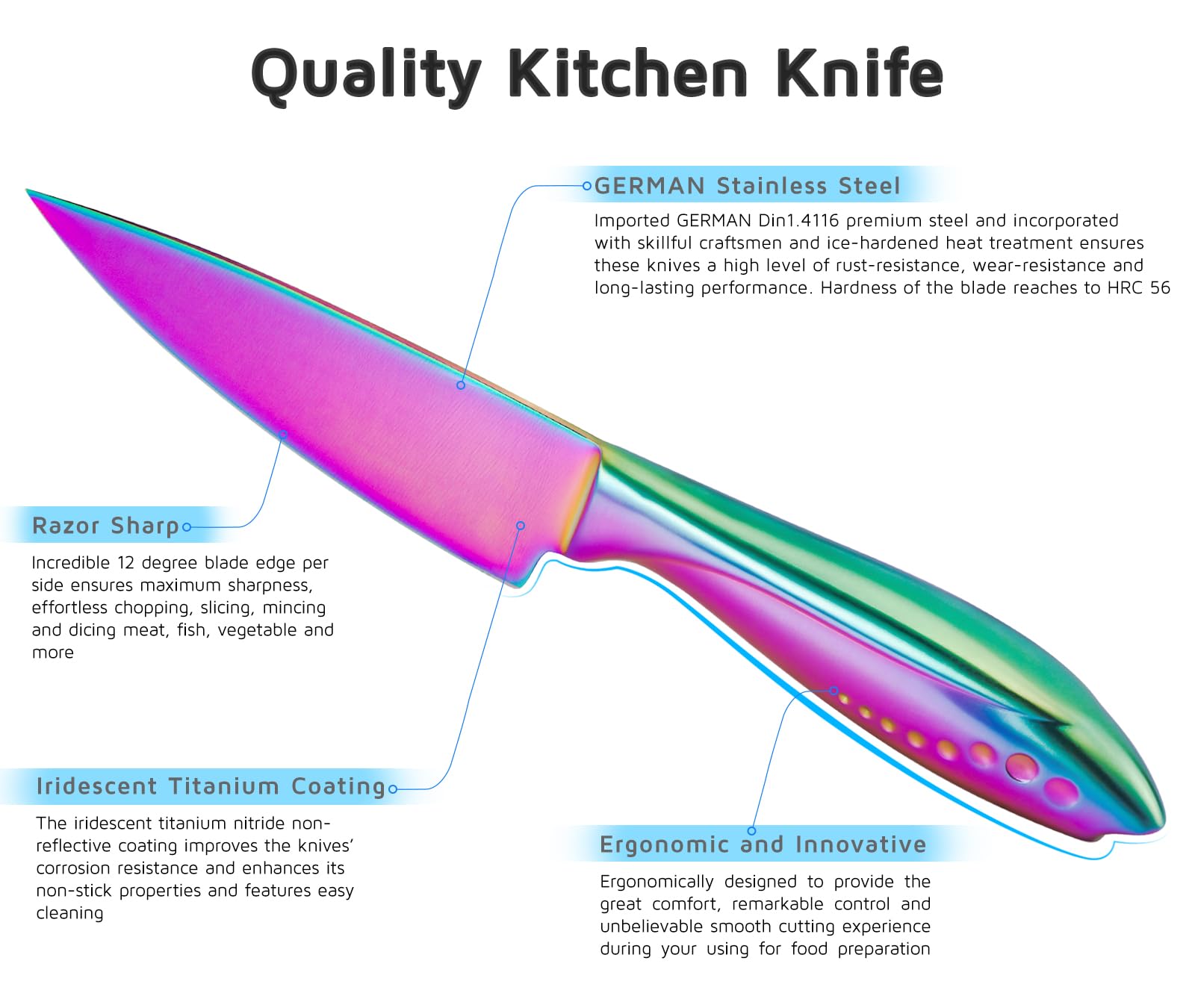 WELLSTAR Chef Knife, 6 Inch Kitchen Chef’s Knife Sharp High Carbon Stainless Steel Cooking Knife for Meat Sushi Vegetable Fruit Cutting Slicing Dicing, Useful Rainbow Kitchen Gadget