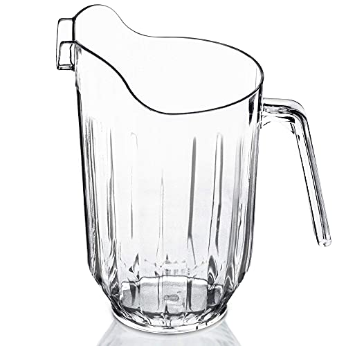 DecorRack 2 Crystal Clear Plastic Pitcher Beverage Dispenser with Pour Spout Shatterproof Catering and Restaurant Serveware for Cold Drinks, Water, Lemonade, Beer, and Sangria, 56 Ounce (2 Pack)