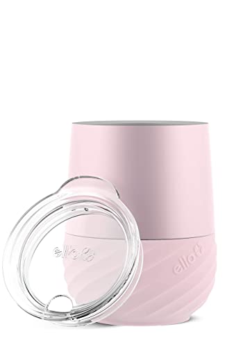 Ello Clink Vacuum Insulated Stainless Steel Tumbler - Wine Glass with Silicone Protection Coaster, 12oz , Pink Satin