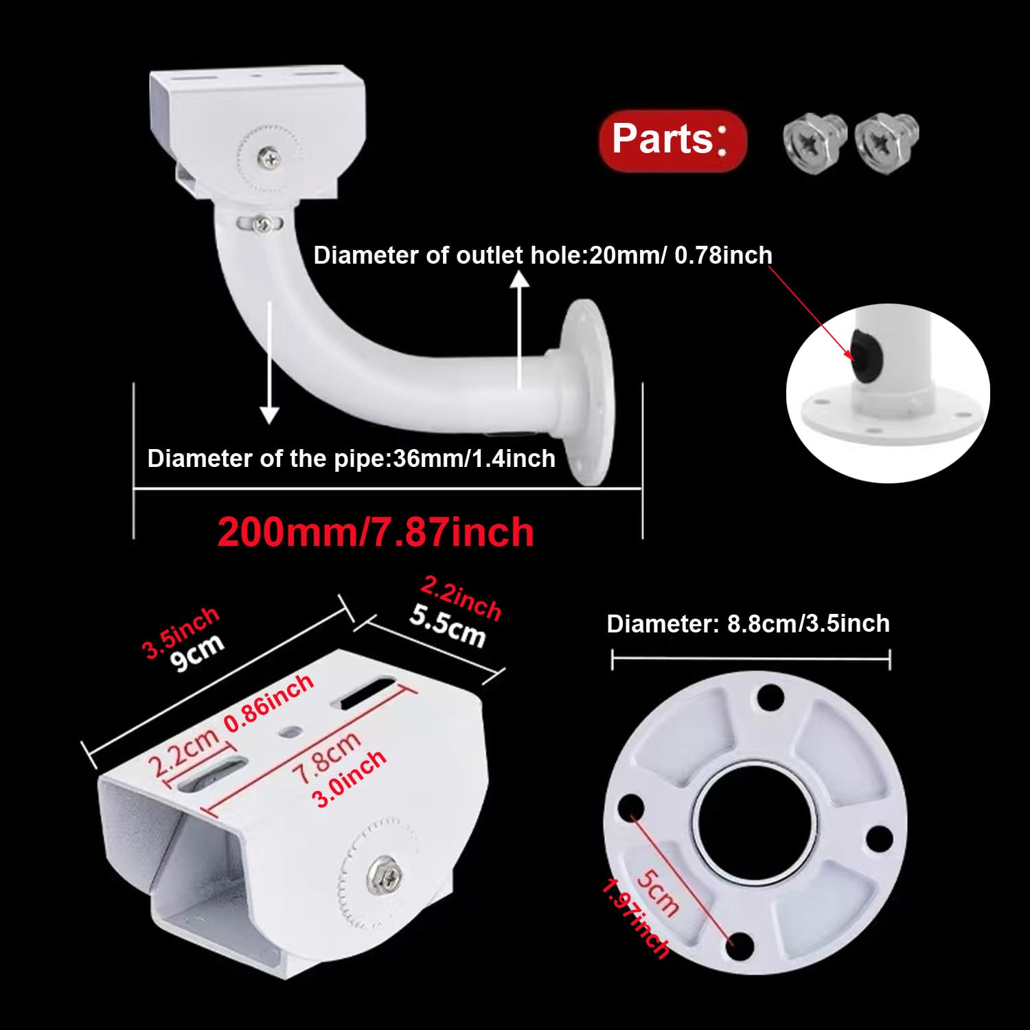 USIDAER Surveillance Security Camera Mount Bracket, Adjustable Universal Wall Mount for CCTV/IP/Dome Cameras with J Shape Mount (1 Pack)