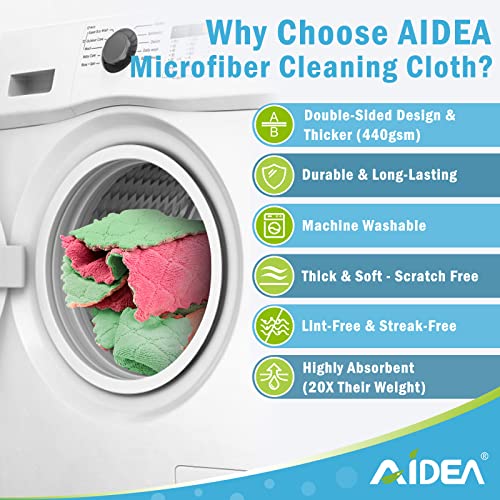 AIDEA Microfiber Cleaning Cloth -12PK, Absorbent Coral Fleece Dusting Cloths, No Odor Reusable Dish Cloth, All Purpose Premium Cleaning Rags, Washable Microfiber Cloth Fast Drying 6.3" x10.4"
