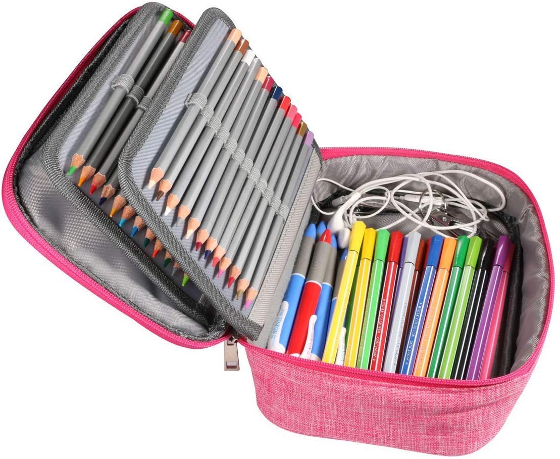 Becho Multifunction Zipper Pencil Case High Capacity Holder Pouch Pen Bag Colored Pencil Pen Box 72 Slots (Pink)