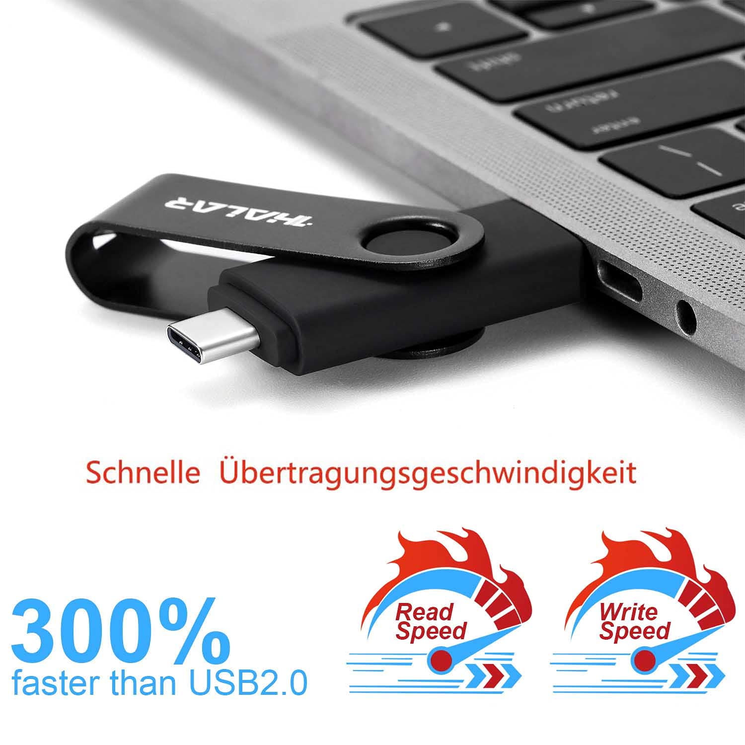 Thkailar 64GB Type C 3.1 USB Flash Drive-2 in 1 Thumb Drive with USB A and Type C Port-Compatible with Mac Pro/Laptops/PC Transfer Data(Black)
