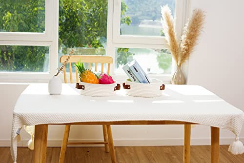 Small Basket for Organizing Small Cotton Rope Woven Storage Bins Dog Toy Bin Mini Rope Basket Small Organizer Bins Little Basket with Handle for Kids Baby Cloth Christmas Gift Empty, XS White 2 Pack