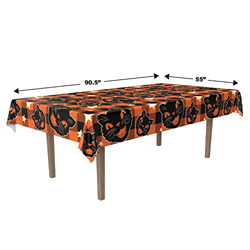 Beistle Fabric Black Cat Vintage Halloween Tablecover, 55β x 90.5β β Polyester Table Cloth, Rectangular Tablecloth, Holiday Tablecloth, Halloween Fabric Tablecloth, Halloween Decorations