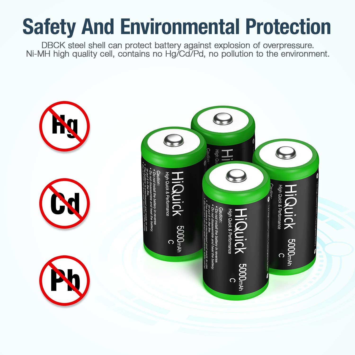 HiQuick C Rechargeable Batteries 5000mAh - 1.2V Ni-MH High Capacity C Size Batteries(Pack of 4)