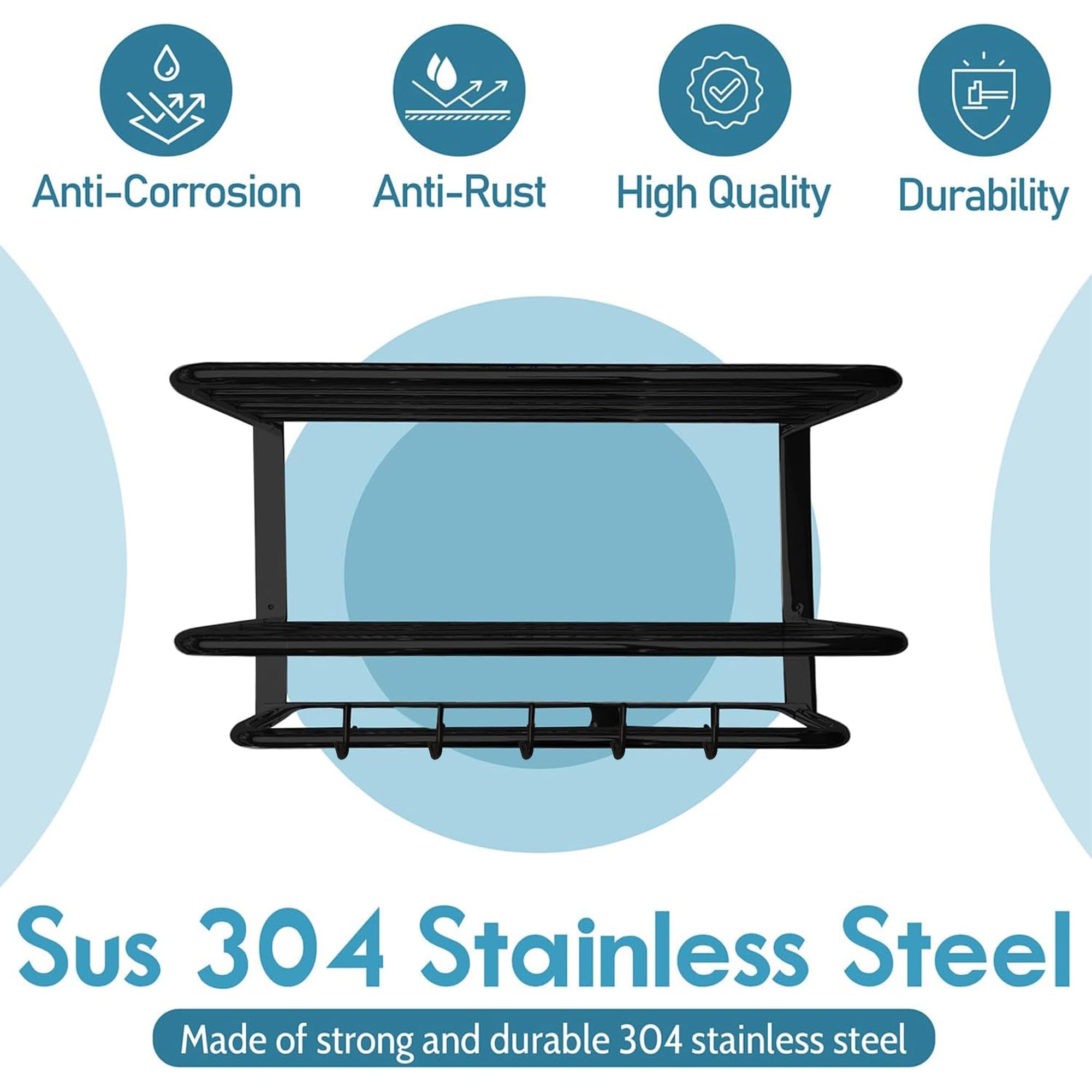 Satin Polished 3-Tier Towel Rack | BATH ESSENCE 24'' Wall-Mounted Bathroom Towel Shelf with Bar & 5 Hooks | Rust-Proof Stainless Steel Towel Hanger & Organizer | Space-Saving Storage