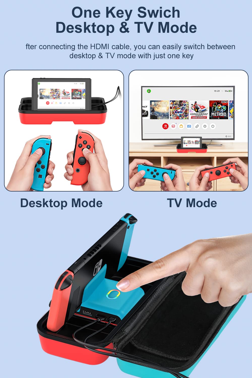Kingstar Switch Dock for Nintendo Switch - Portable Switch Docking Station with Carrying Case, PD Fast Charging, RJ45 Gigabit Ethernet, HD Projection HDMI Port for Switch OLED Console and Accessories