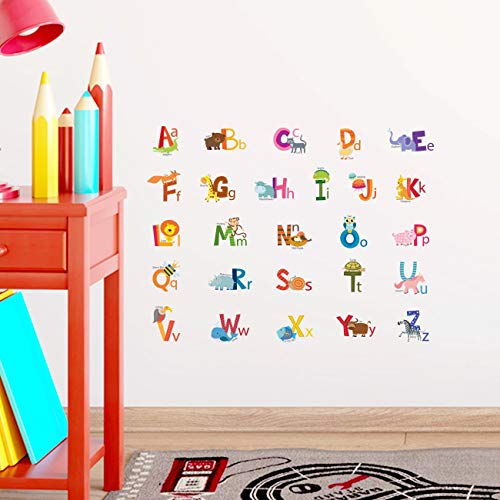 DECOWALL DS-8002 Animal Alphabet Kids Wall Stickers Wall Decals Peel and Stick Removable Wall Stickers for Kids Nursery Bedroom Living Room (Small) Decor