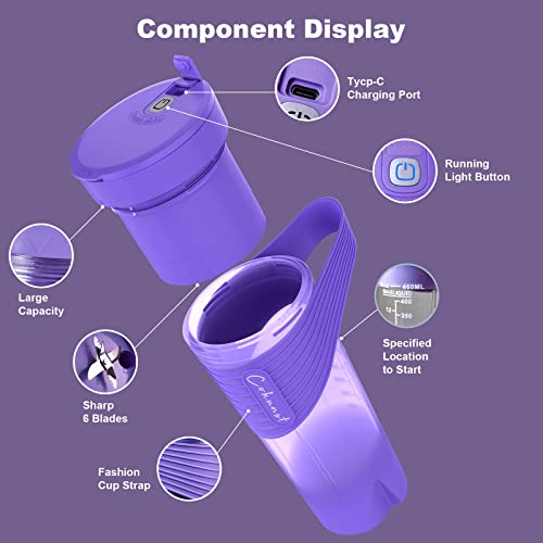 COKUNST Portable Blender, Blender for Shakes and Smoothies, 16oz Portable Blender USB Rechargeable with Staw, Mini Mixer Bottle Blender Cup for Travel, Gym, Office