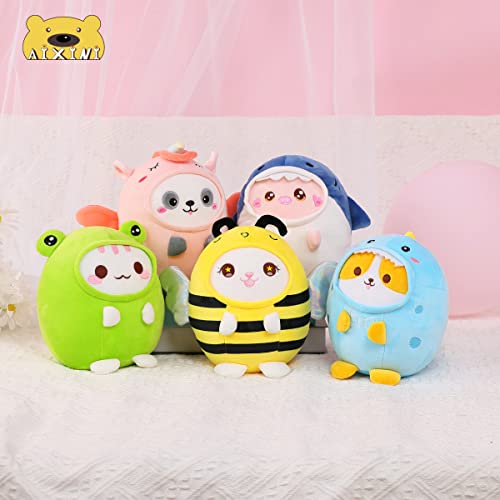 AIXINI Cute Cat Frog Plush Pillow 8" Kitten Frog Stuffed Animal, Soft Kawaii Cat Plushie with Frog Outfit Costume Gift for Kids