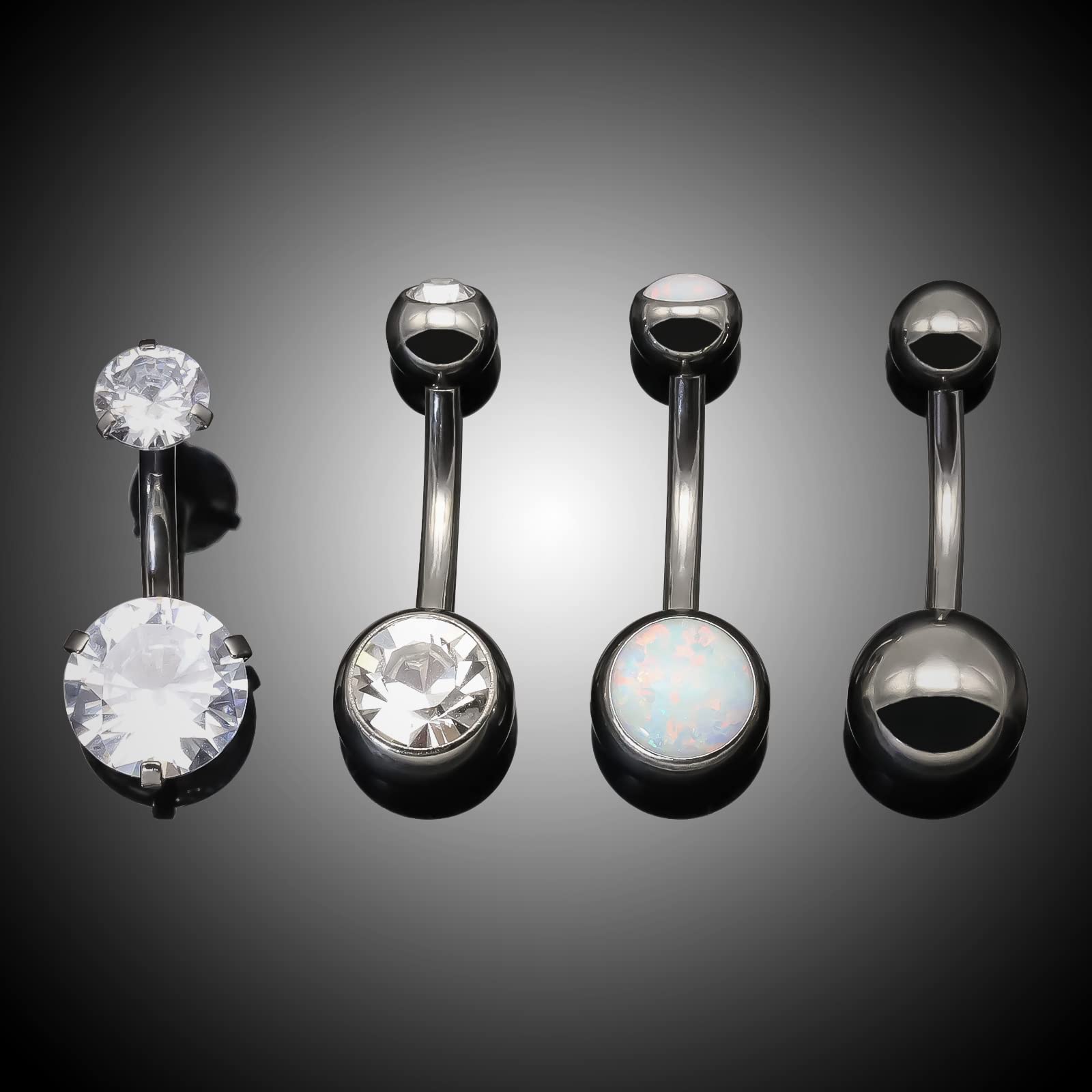 3Pcs G23 Titanium Belly Rings 14G Internally Threaded Belly Button Rings Round Cubic Zirconia CZ Opal Stone Navel Barbell Rings Stud Body Piercing Jewelry