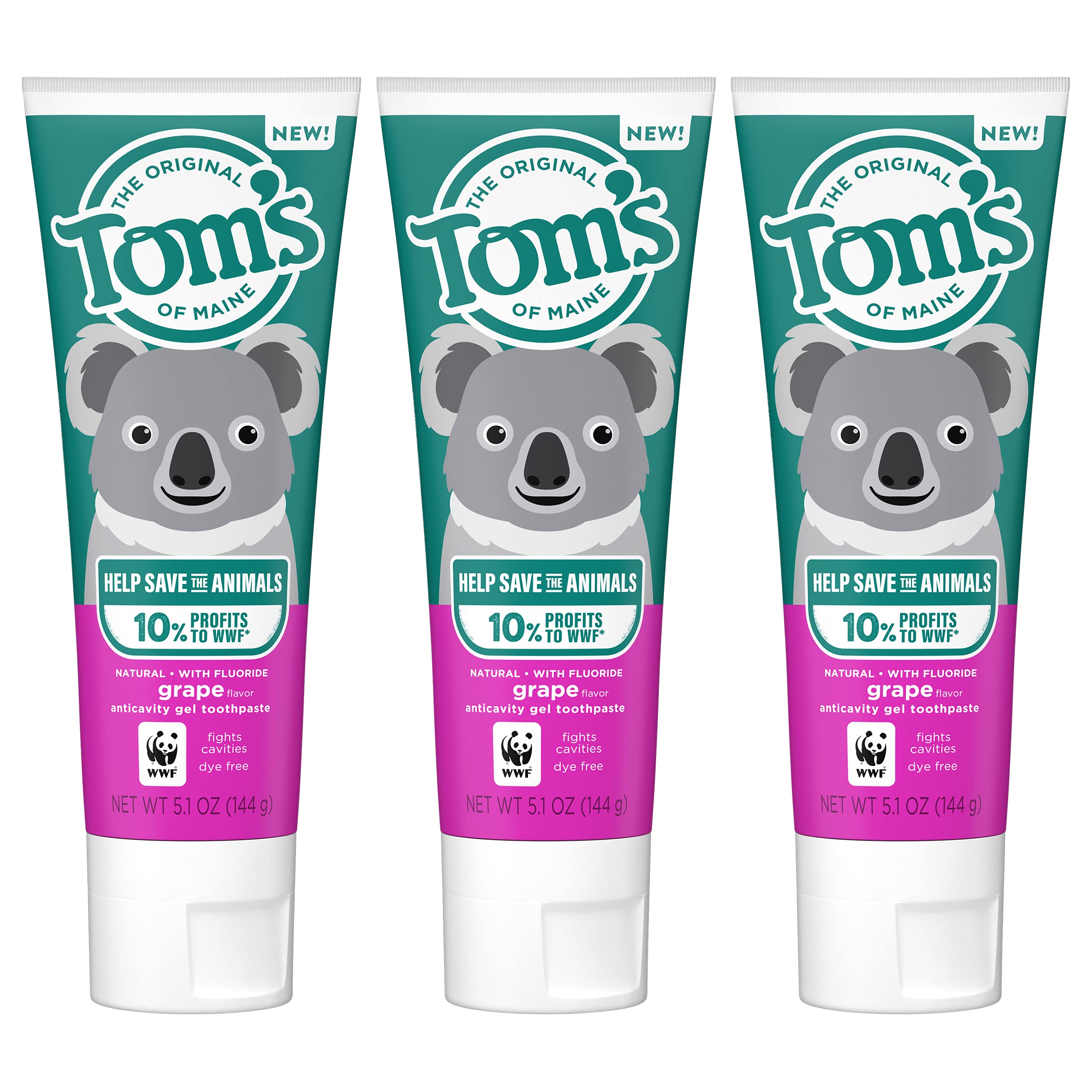 Tom's of Maine Kid's Natural Flouride Toothpaste, Grape, 5.1 oz. 3-pack