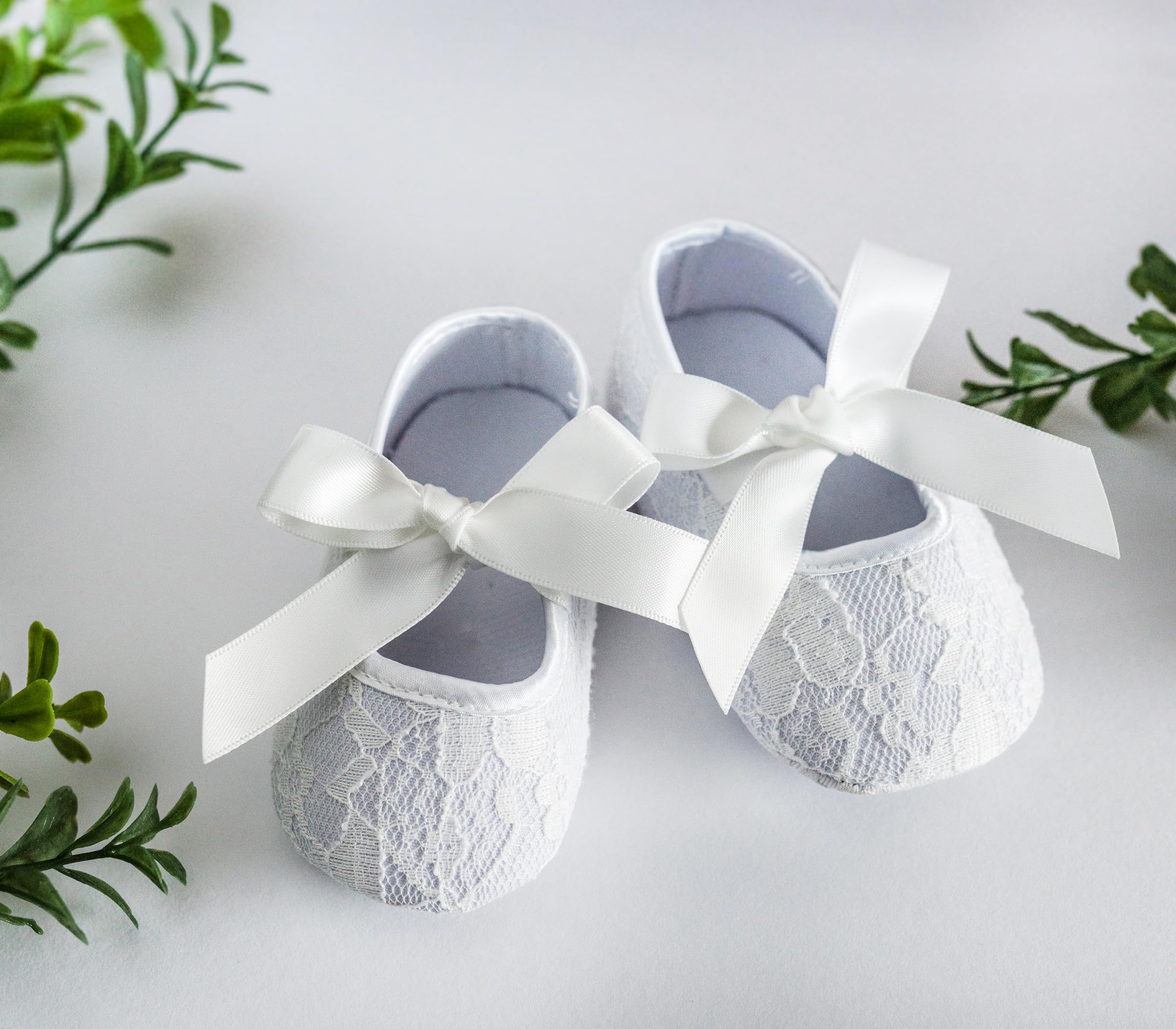 Cherished Moments Baby Baptism Shoe with Lace in Light Ivory with Headband, Gift for Christening or Dedication for Baby Girl (Sizes 0)