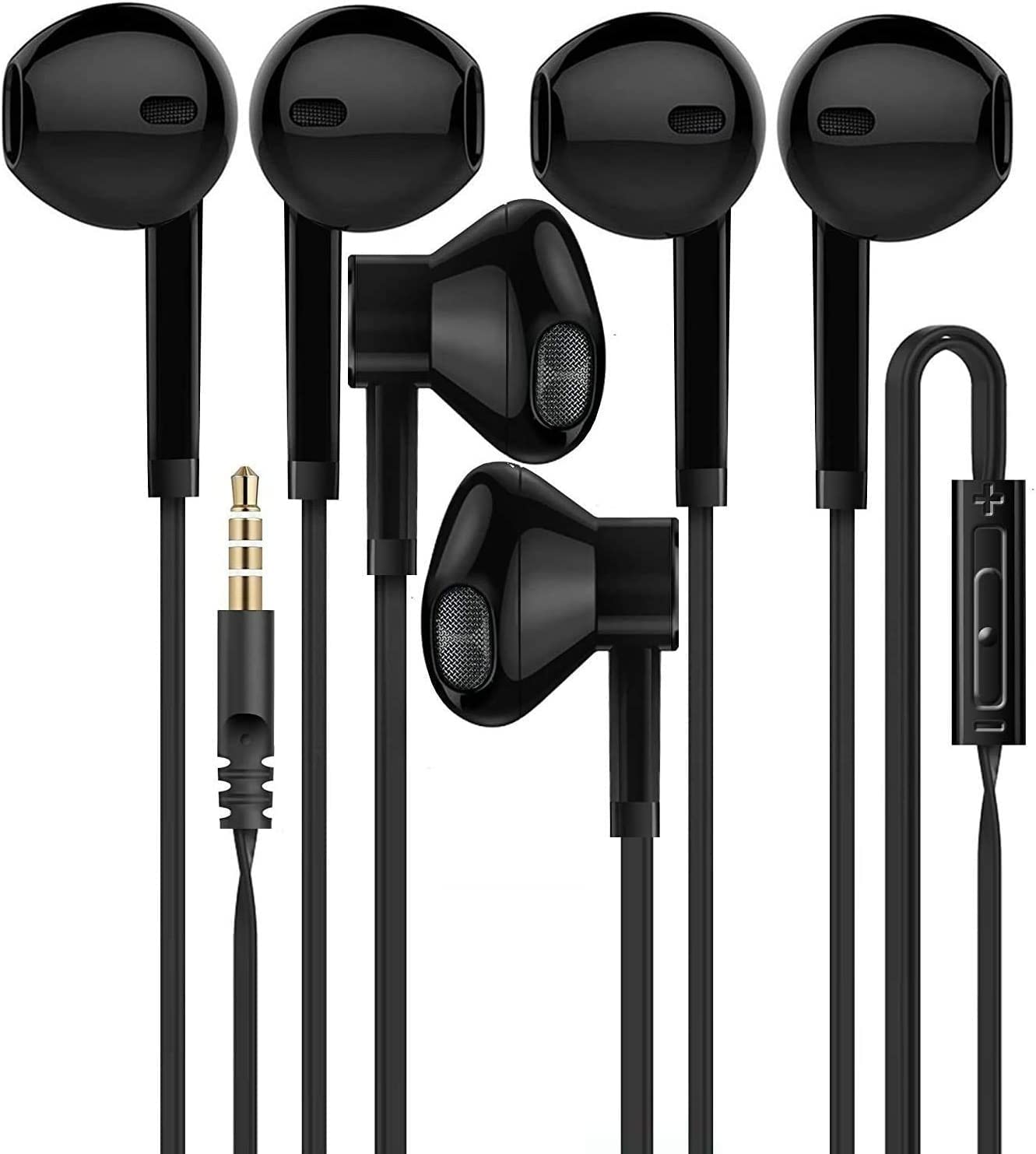 Headphones [3-Pack] Certified in-Ear Earbuds Earphones with Microphone Premium HD Stereo Headphones with Inline Control, Noise Isolating Earbud Headset, Corded, 3.5mm Audio Jack Devices (Black)