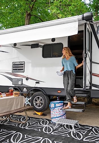 Camco Life Is Better at the Campsite Camper/RV Pop-Up Utility Container | Features Multi-Color Camping Themed Design & Holds 30-Gal. Kitchen-Size Trash Bags | Includes Heavy-Duty Stake (42986)