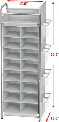 Simple Houseware Shoe Stand Tower Rack w/side hanging bag 20-Pair, Grey