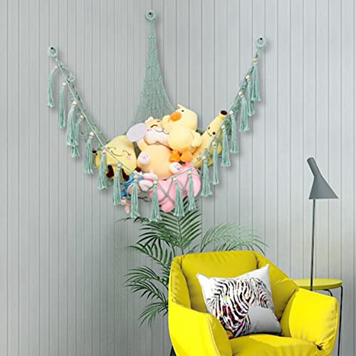 Colcolo Stuffed Animal Hammock Plush Net Toy Macrame Wall Mounted Toy Holder Corner Netting Hanging Organizer for Nursery Bedroom Children, Green